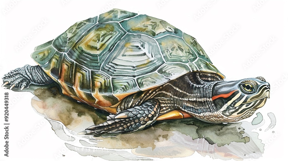 Musk turtle floating in a pond,Clipart, watercolor illustration ...