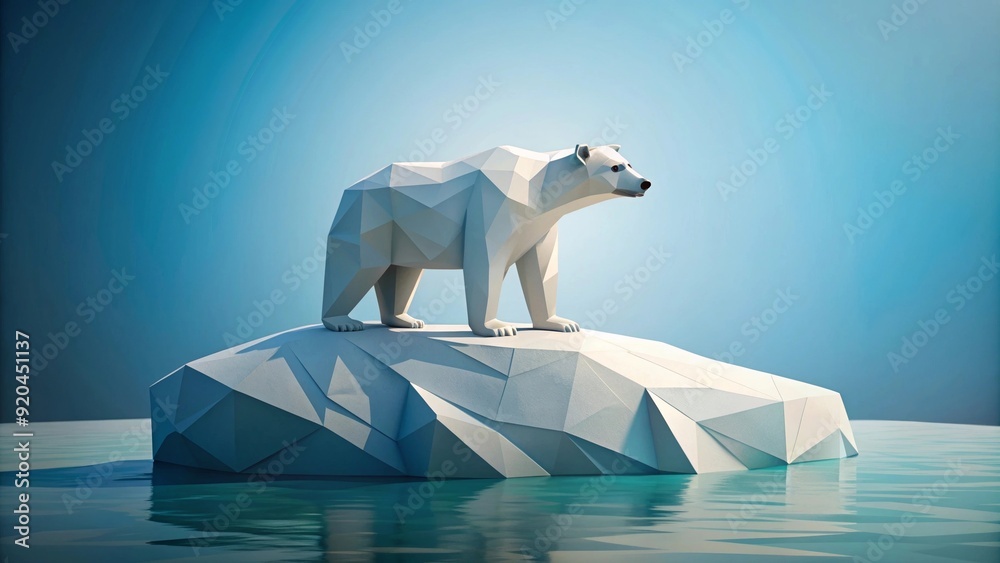 Papercraft style of a polar bear standing on an iceberg, polar bear ...