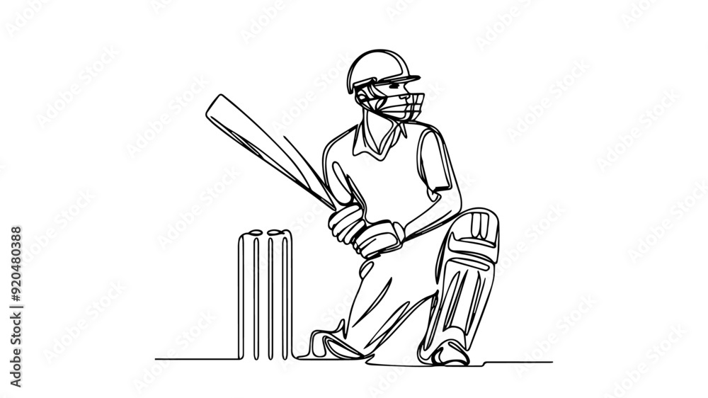 cricket player one line drawing Stock Vector | Adobe Stock