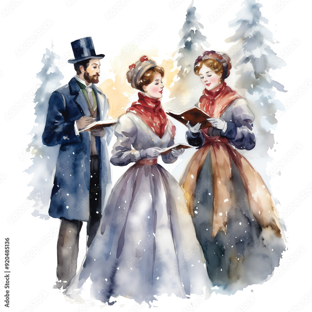 Watercolor Christmas Carol Singers isolated on a transparent background ...