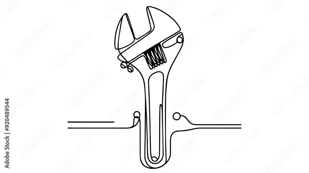 Wrench single line drawing vector Stock Vector | Adobe Stock