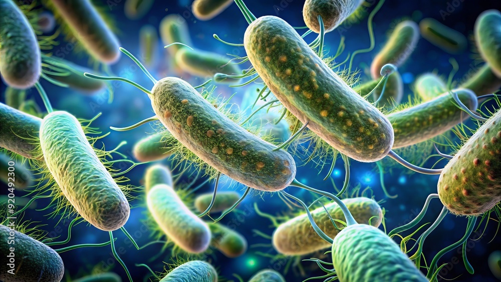 Microscopic view of Escherichia coli bacteria, commonly found in ...