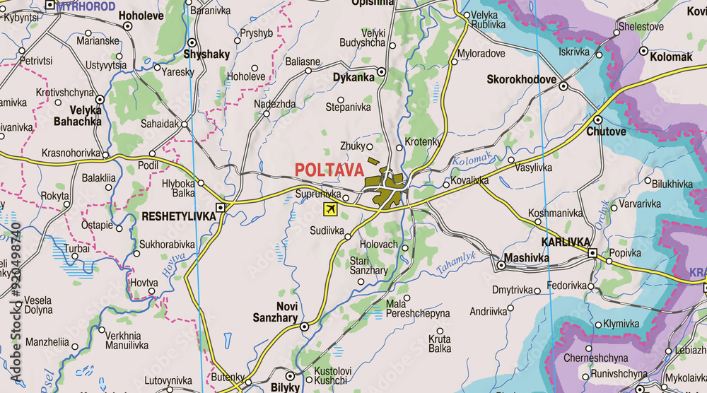 Map of central Ukraine featuring the city of Poltava highlighted ...