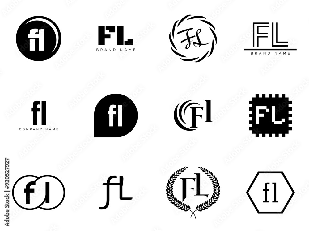 FL logo company template. Letter f and l logotype. Set different ...