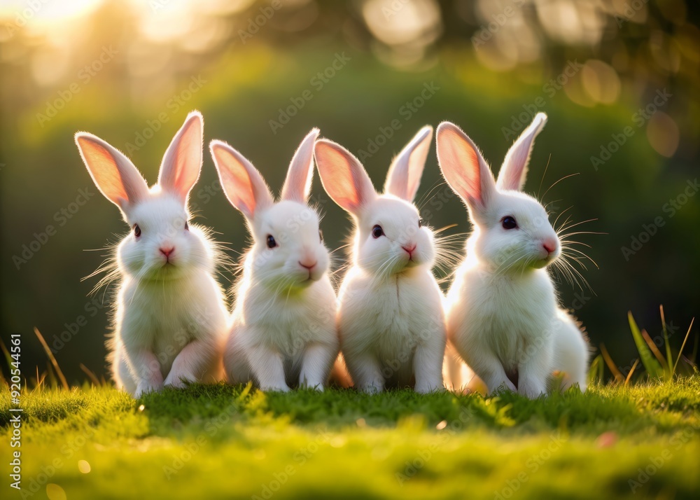 Adorable white rabbits with fluffy ears and twitching whiskers ...