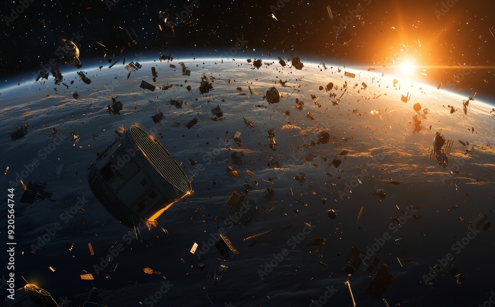 Satellites, junk, debris, and traffic around planet Earth. A high ...