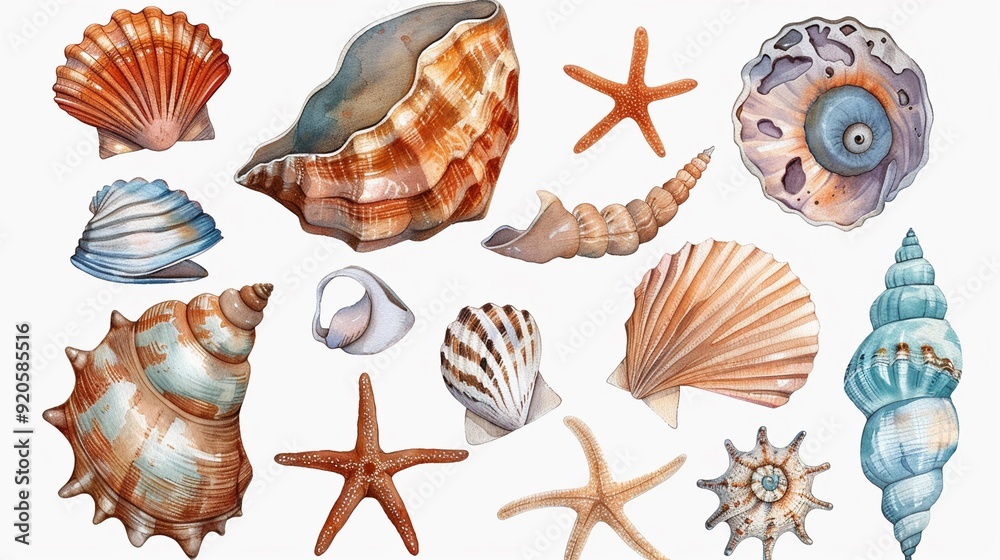 Seashell clipart in different shapes and sizes,Clipart, watercolor ...