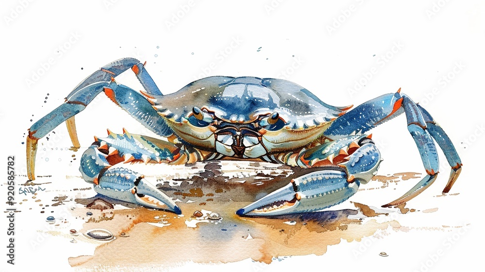 Crab clipart scuttling along the shoreline,Clipart, watercolor ...