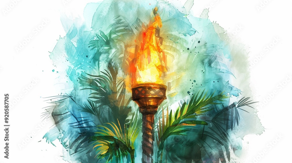 Tiki torch clipart illuminating the night,Clipart, watercolor ...