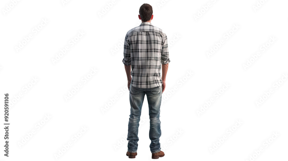 Back View of a Casual Man Standing Isolated on Transparent Background ...