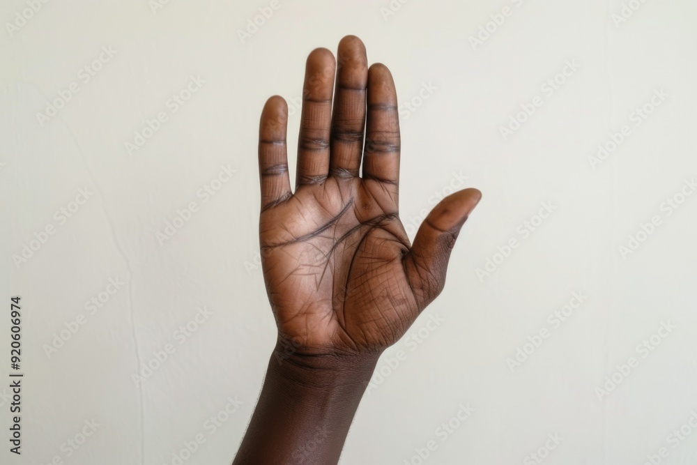 Dark-Skinned Hand Showing Open Palm on White Background for Print and ...