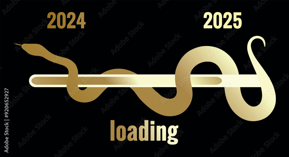 Golden numbers 2024 to 2025 loading bar with golden snake silhouette ...