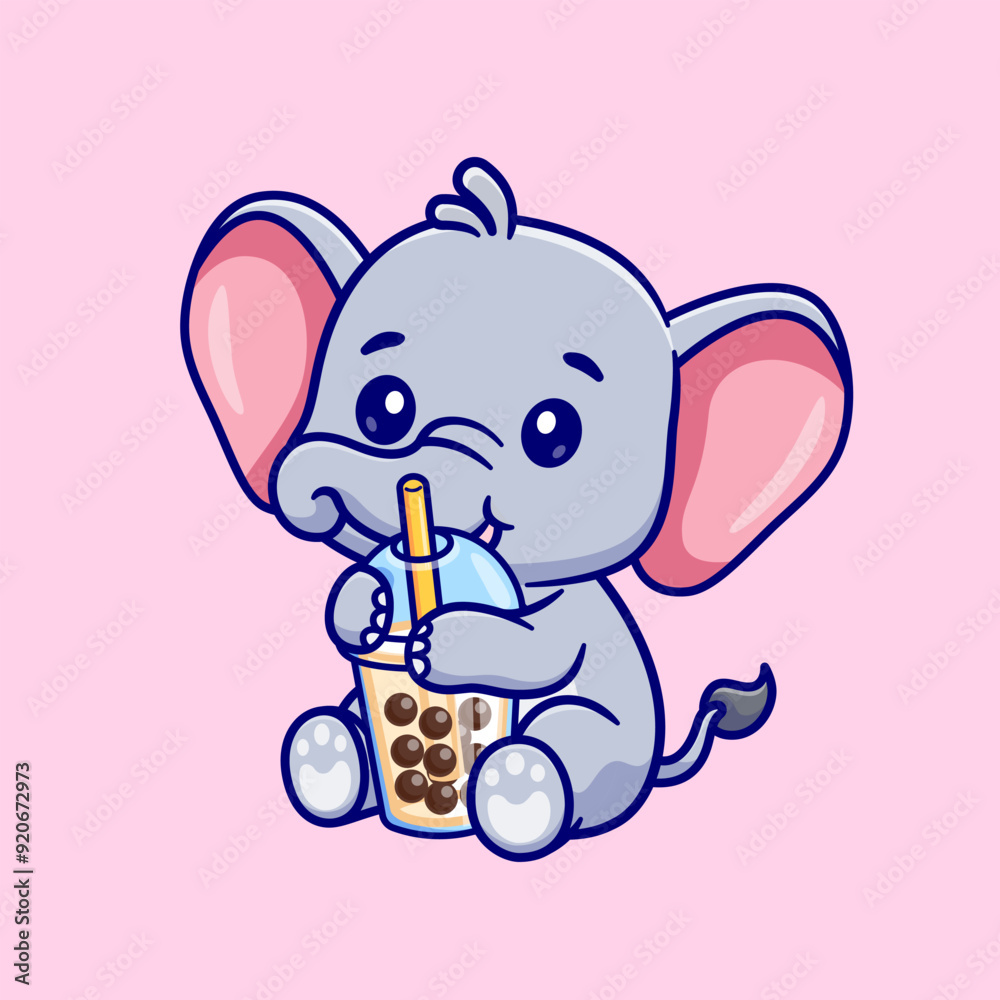 Cute Elephant Drink Boba Milk Tea Cartoon Vector Icon Illustration ...