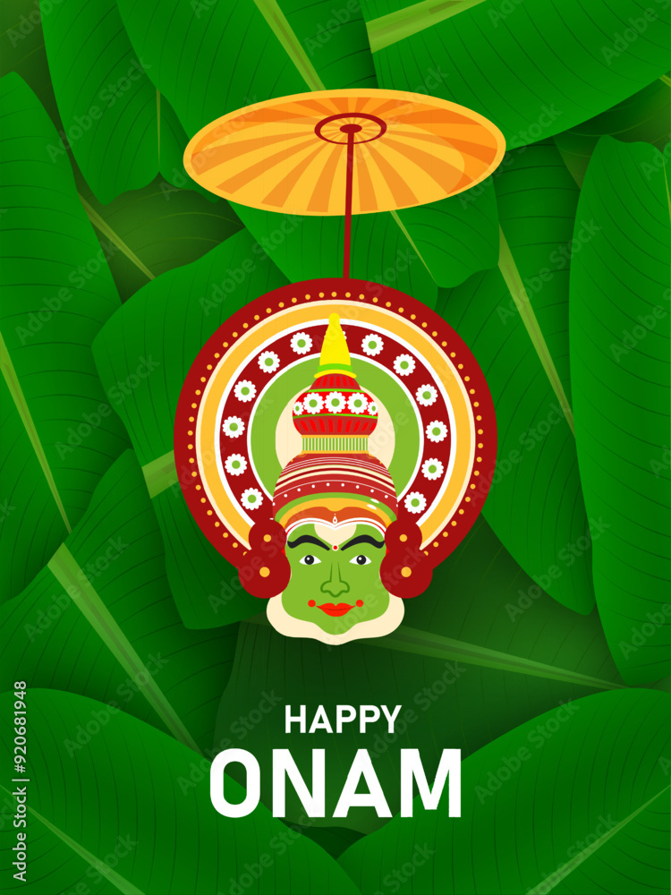 Happy Onam festival celebration background with kathakali dancer face ...