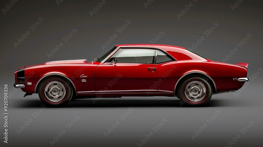 The side profile of a classic muscle car, with its bold lines, muscular ...