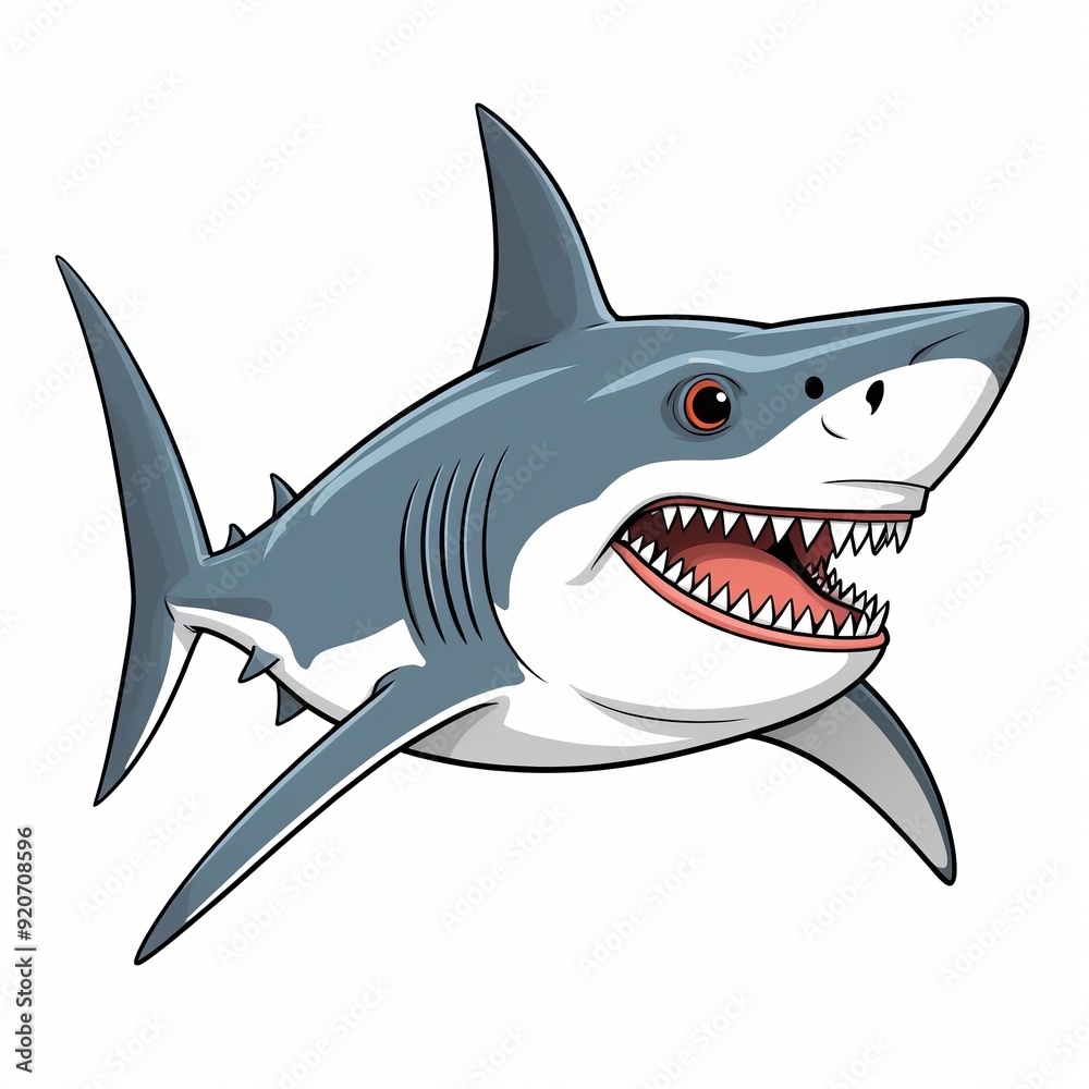 cartoon shark with open mouth and sharp teeth. Stock Illustration ...