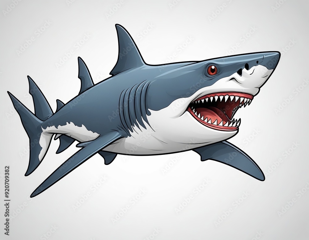 cartoon shark with open mouth and sharp teeth. Stock Illustration ...
