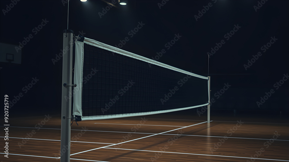 Sports theme, indoor volleyball court, angled view of detailed ...
