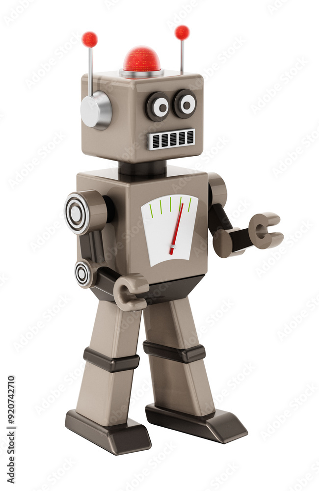 Vintage generic robot isolated on transparent background. 3D ...