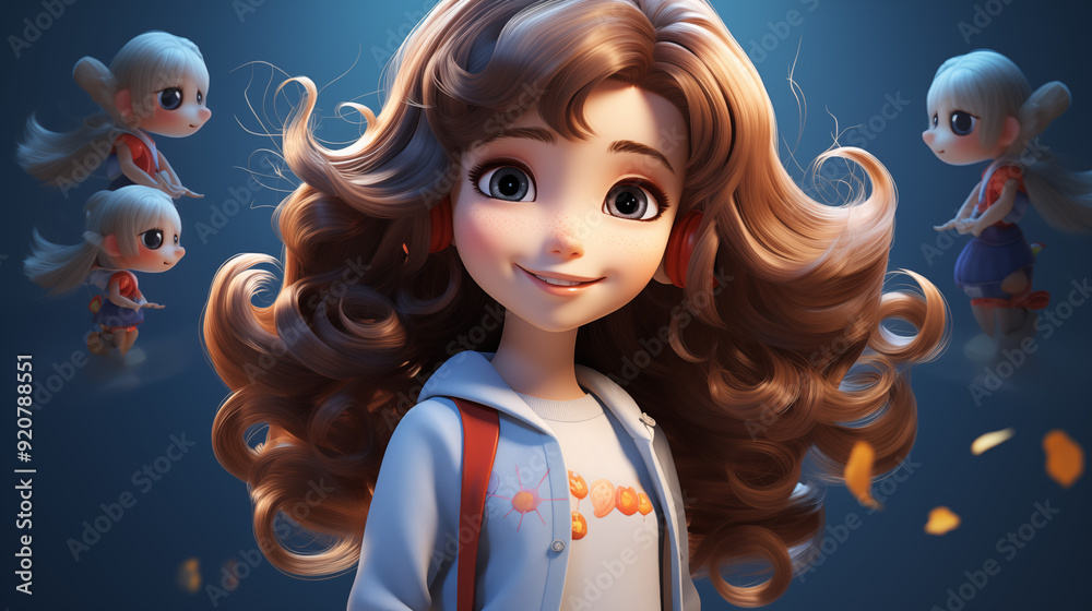 Curly-Haired Girl Surrounded By Small Flying Characters In A Fantasy ...