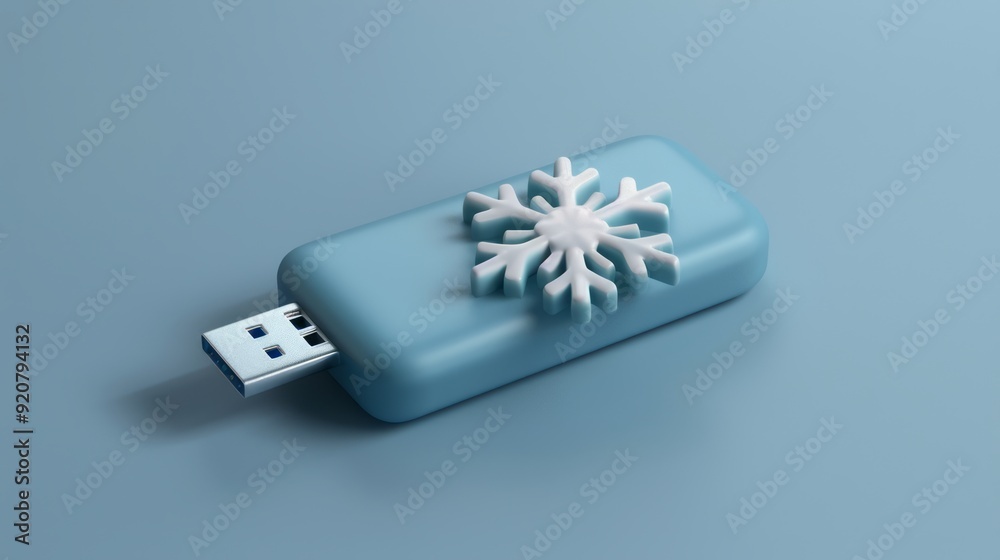 Isometric USB stick emoji with retrieved snowflake on it, soft lighting ...