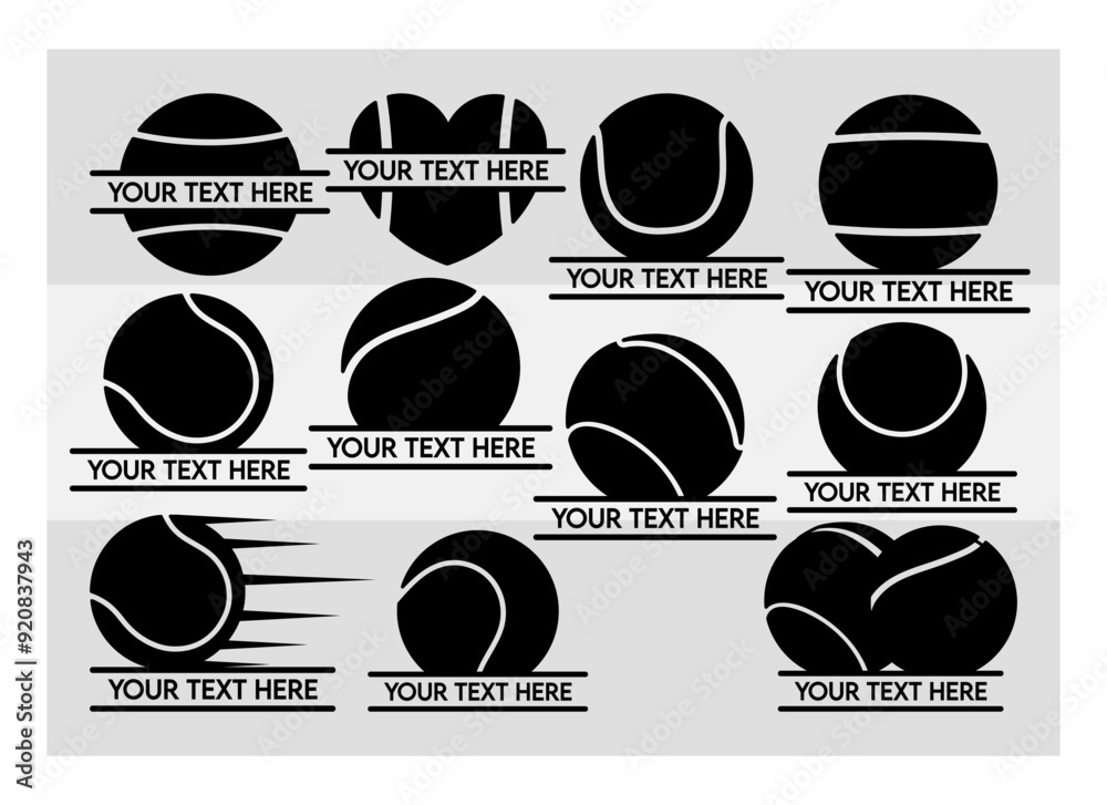 Tennis Ball Split Monogram SVG Silhouette Bundle, Tennis Ball ...