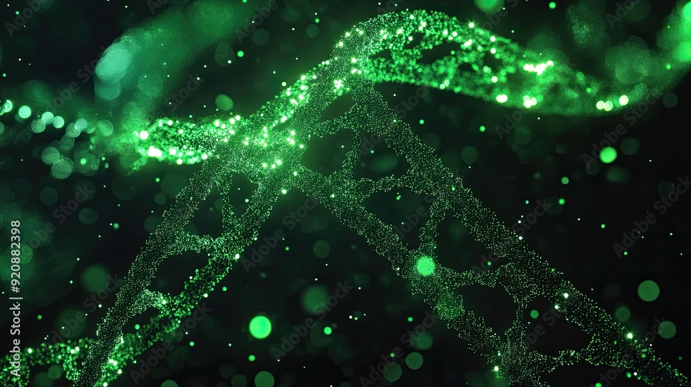 Green line connection point wave. Molecule background with DNA. Network ...
