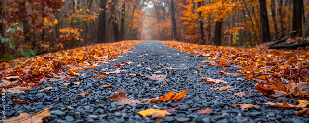 Autumn leaves on a gravel path Stock Photo | Adobe Stock