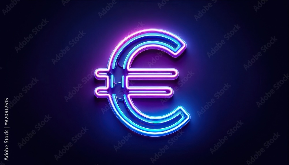 Neon euro symbol in purple Circle shape Dark purple brick wall ...