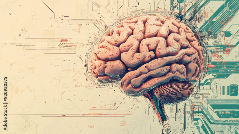 Stock-Illustration „Brain. Digital brain. 3D science and technology concept. Neural network. IQ ...