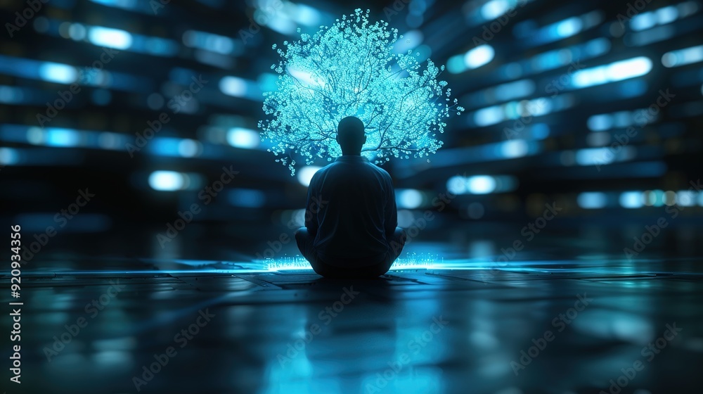 Embracing the Digital Future: Person Digitizing into Hologram Beside ...