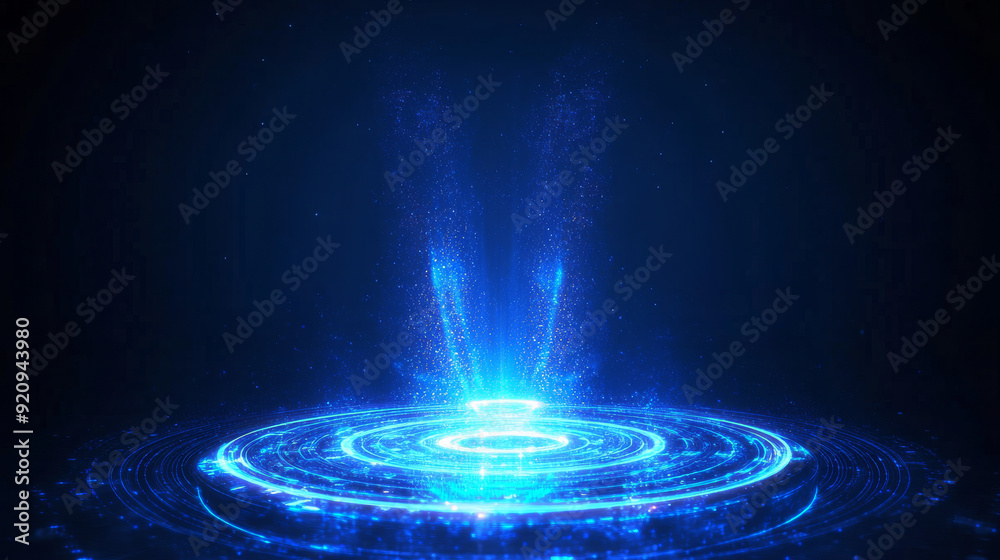 Blue light portal effect with a magical neon glow. Tech hologram ...