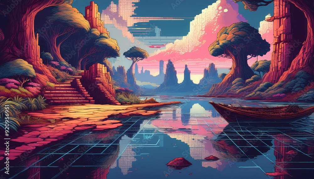 Pixel art 8-bit video game background Stock Illustration | Adobe Stock