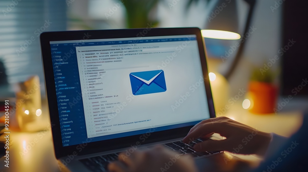 Checking Email Inbox with Morning Light on Digital Screen for ...
