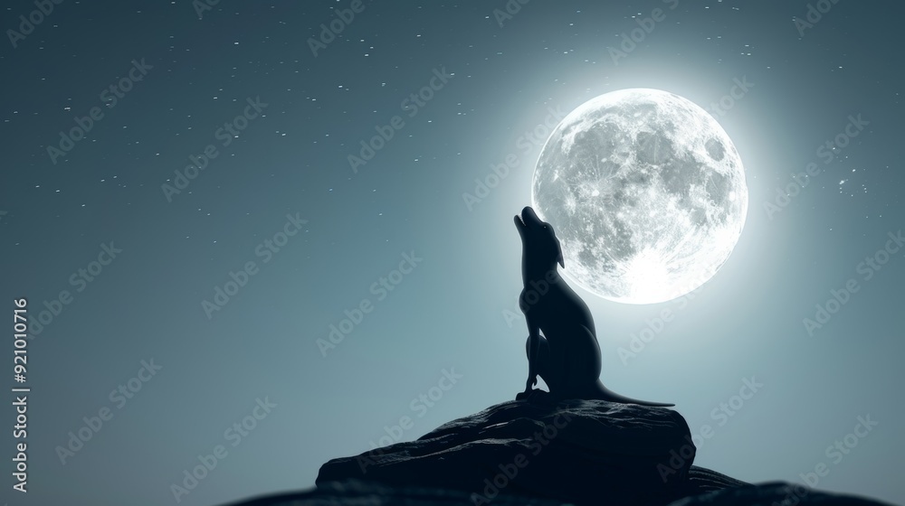 Prehistoric Silhouette T Rex Gazing at the Moonlit Sky under Starry ...
