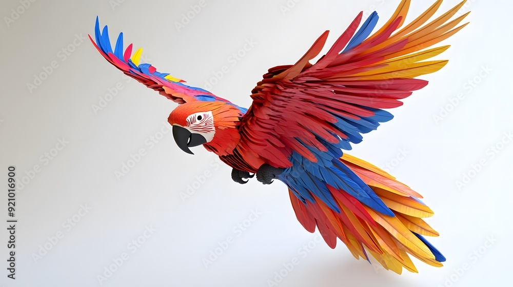 Scarlet Macaw in Flight: A vibrant papercraft parrot soars with ...