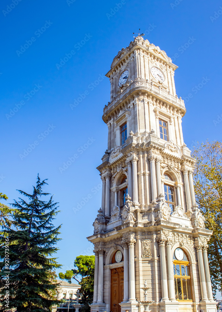 dolmabahce palace clock tower in istanbul Stock Photo | Adobe Stock