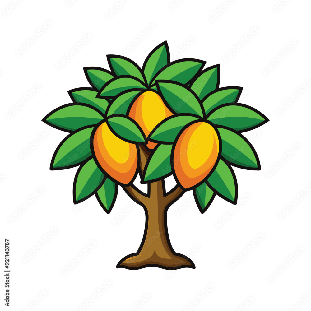 Mango Tree Vector Illustration Yellow Mango Tree Isolated Trees And