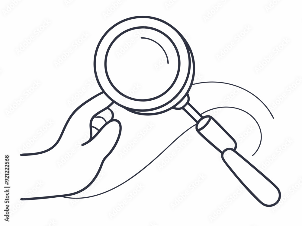 continuous single line drawing of hand holding magnifying glass, line ...