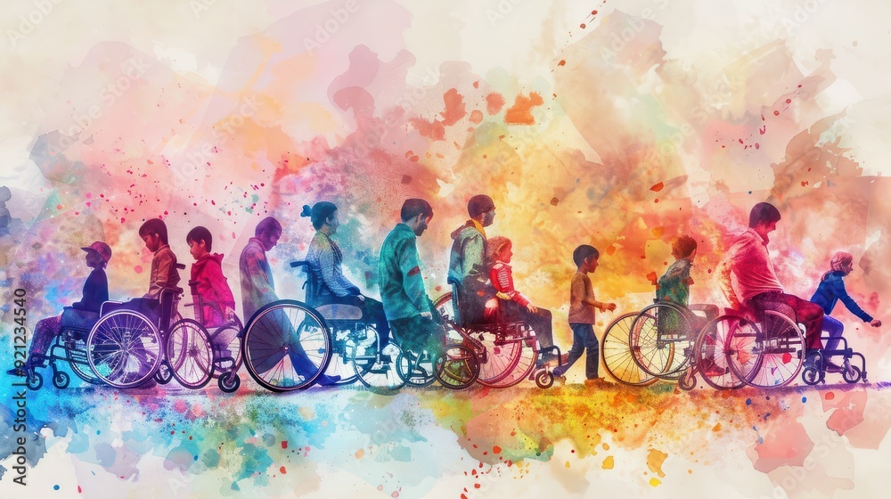 Colorful art watercolor painting depicts a diverse group of ...