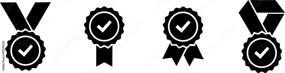 Approval vector icon. Approved stamp or medal. Certificate symbols ...