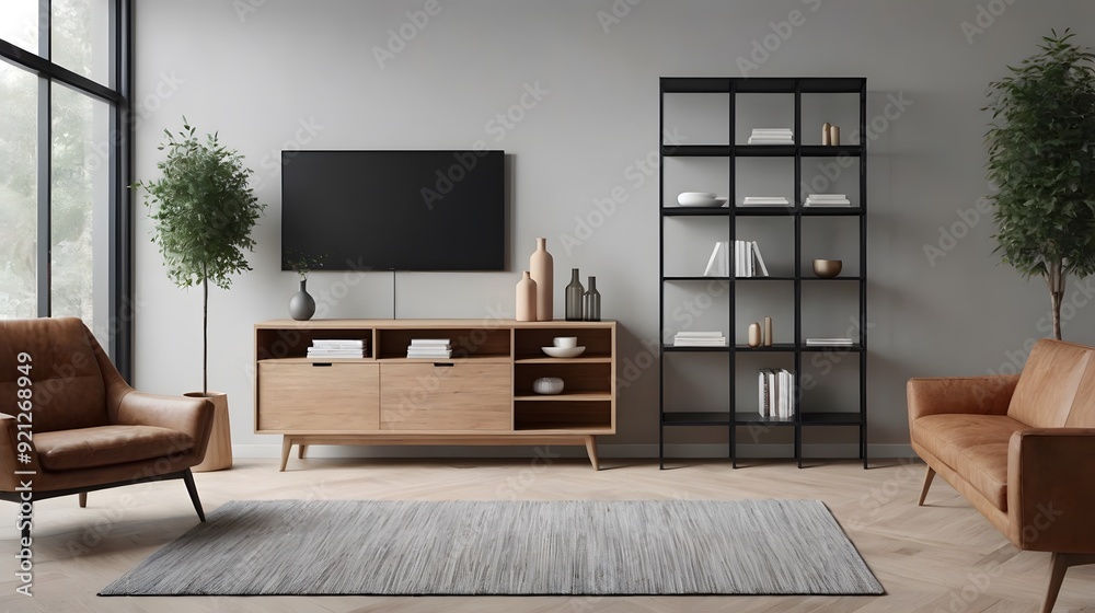 High resolution stylish living room interior design with empty ...