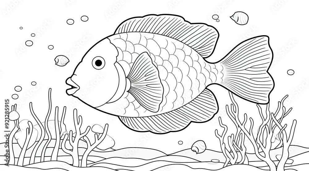 Whimsical cartoon fish characters, designed for a children's coloring ...