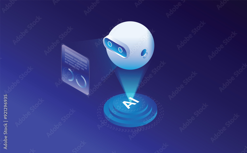 Isometric AI Banner Design: Artificial Intelligence and Modern Graphics, Brain technology vector ...