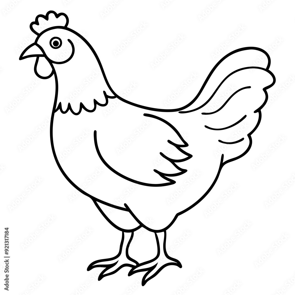 Chicken Vector Illustration Black and White Outline Farm Animal ...
