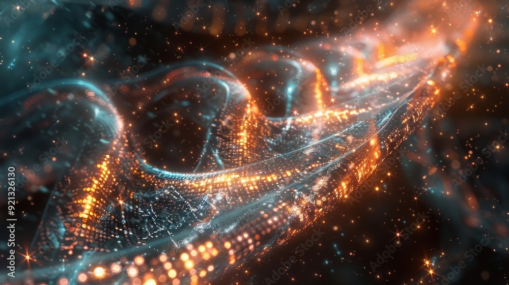 Digital DNA Strands: DNA strands visualized in a digital form, using binary code and metallic ...