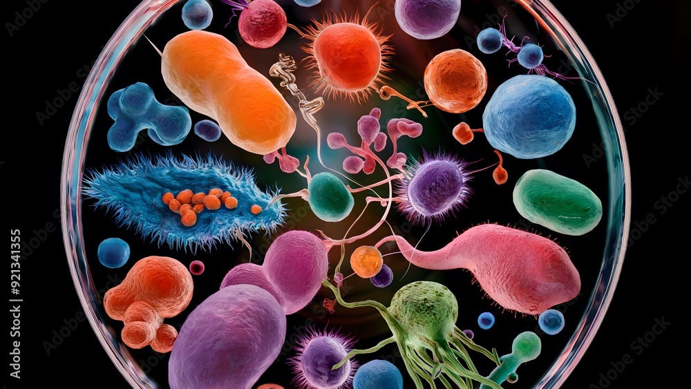 Vibrant Microbial Universe: A Detailed Artistic Representation of ...
