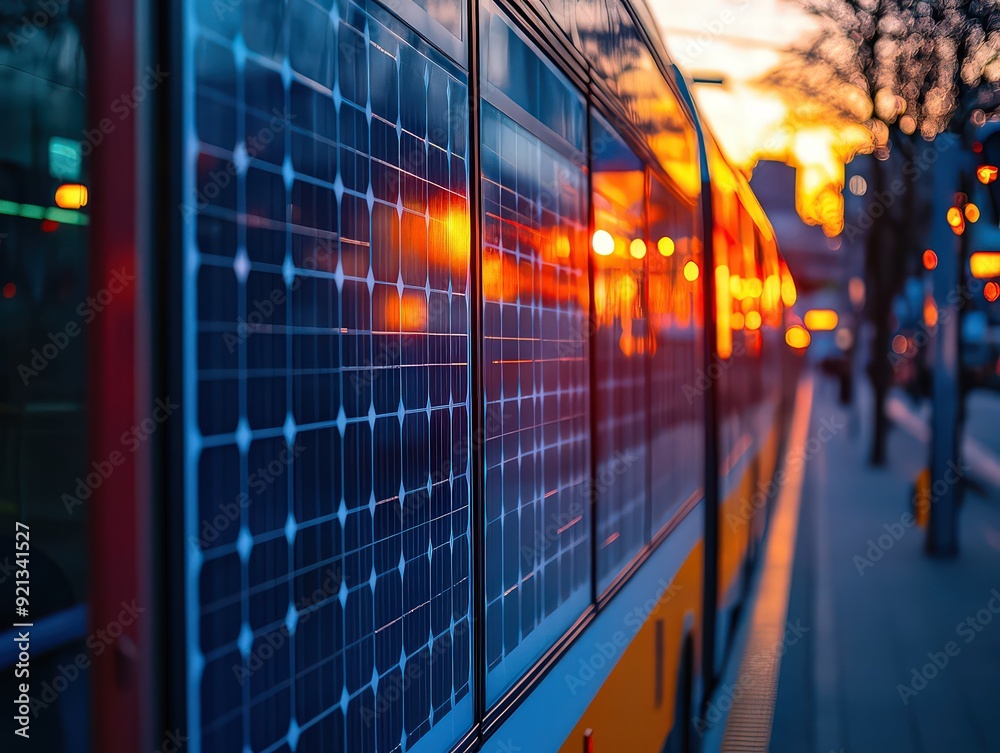 Solar panels installed on buses, trains, or trams, harnessing solar ...