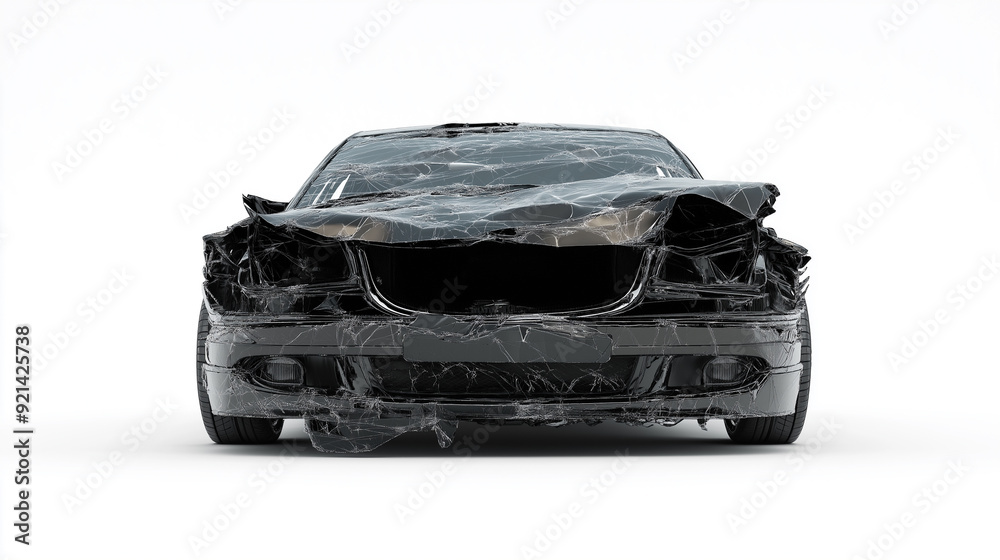 heavily damaged wrecked car on white background, illustrating vehicle ...