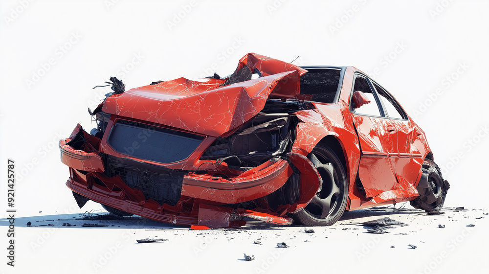 heavily damaged wrecked car on white background, illustrating vehicle ...